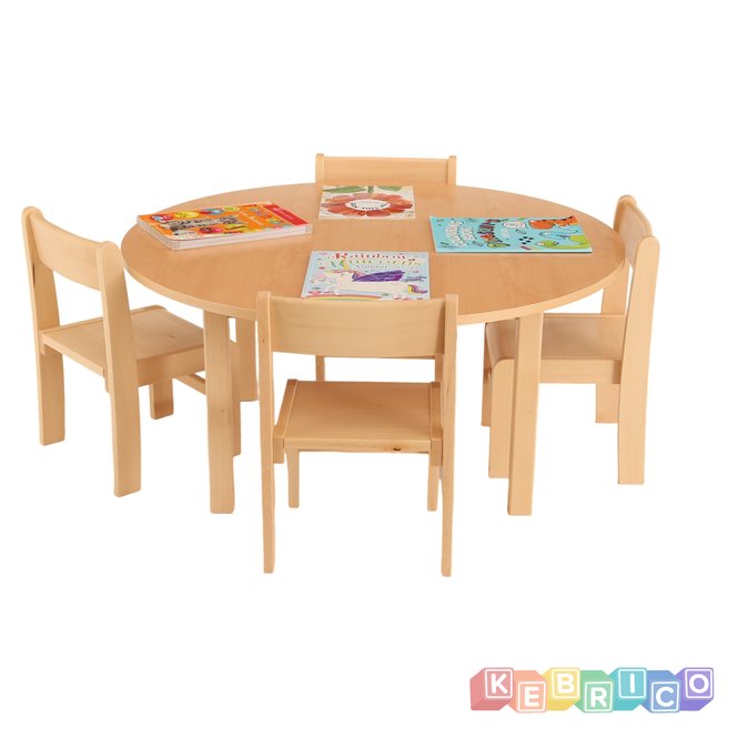 Circ Veneer Table 1000D 400H + 1 Pack of 21cm Stacking Chairs Kebrico