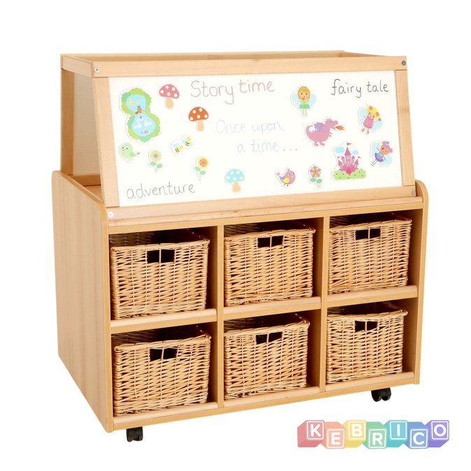 Double Sided Storage Unit with Dry Wipe Magnetic Easel & Deep Baskets Kebrico
