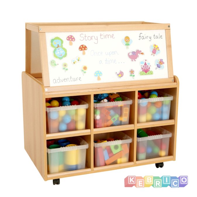 Double Sided Storage Unit with Dry Wipe Magnetic Easel & Deep Trays Kebrico